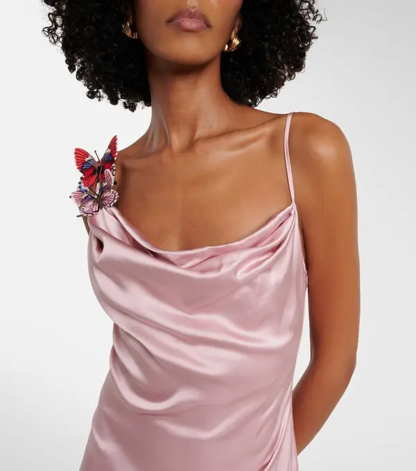 Blumarine Appliqué Satin Gown - Pink