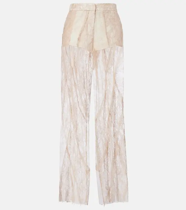 Blumarine Lace-trimmed Satin Wide-leg Pants - Beige