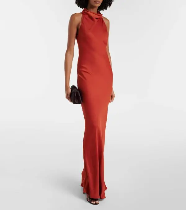 ROTATE BY BIRGER CHRISTENSEN Halterneck Satin Gown - Orange