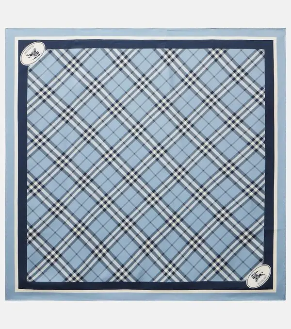 Burberry Check Silk Twill Scarf - Blue