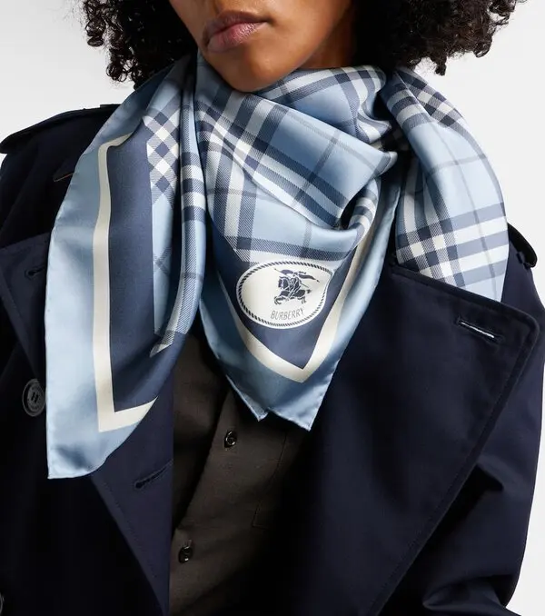 Burberry Check Silk Twill Scarf - Blue