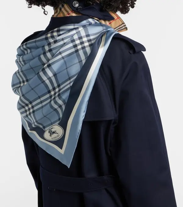 Burberry Check Silk Twill Scarf - Blue