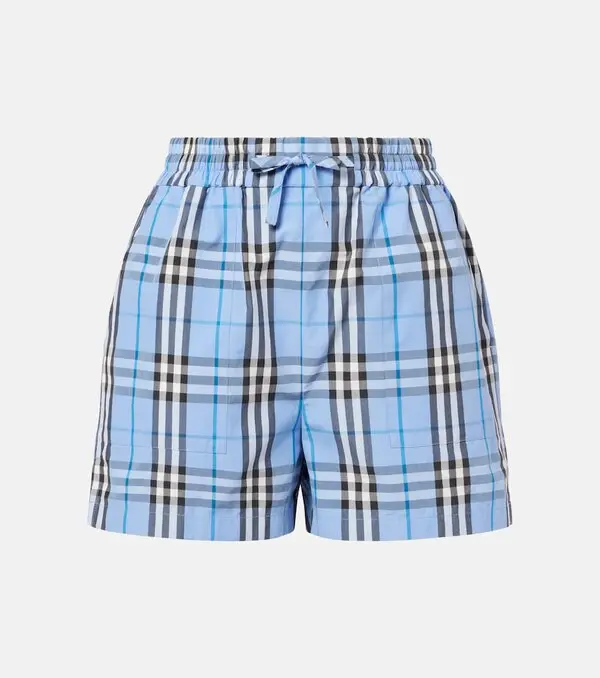 Burberry Check Cotton Shorts - Blue