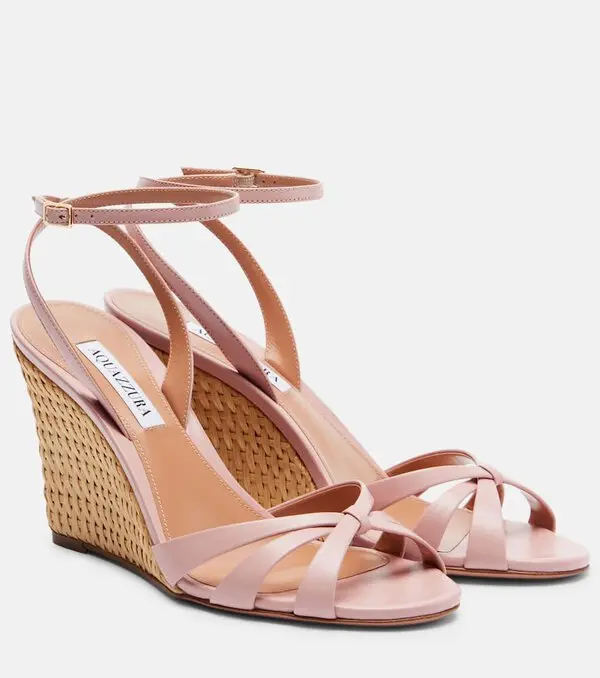 AQUAZZURA Tati Leather Wedge Sandals - Pink