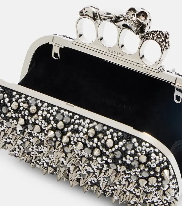 Alexander McQueen Embellished Knuckle Clutches - Silver
