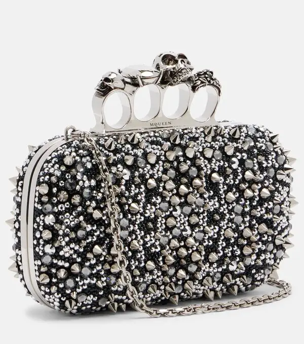 Alexander McQueen Embellished Knuckle Clutches - Silver