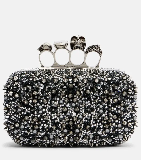Alexander McQueen Embellished Knuckle Clutches - Silver