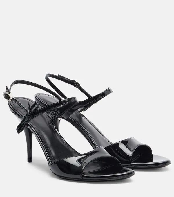 Balenciaga Avenue Bow Patent Leather Sandals - Black