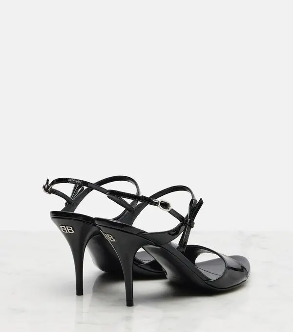 Balenciaga Avenue Bow Patent Leather Sandals - Black