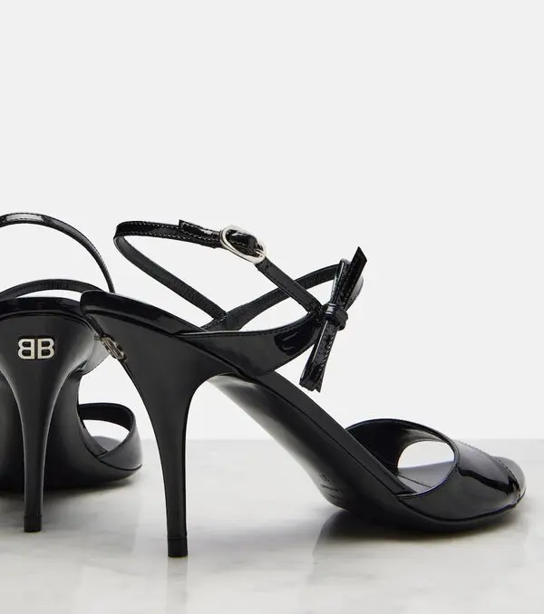Balenciaga Avenue Bow Patent Leather Sandals - Black