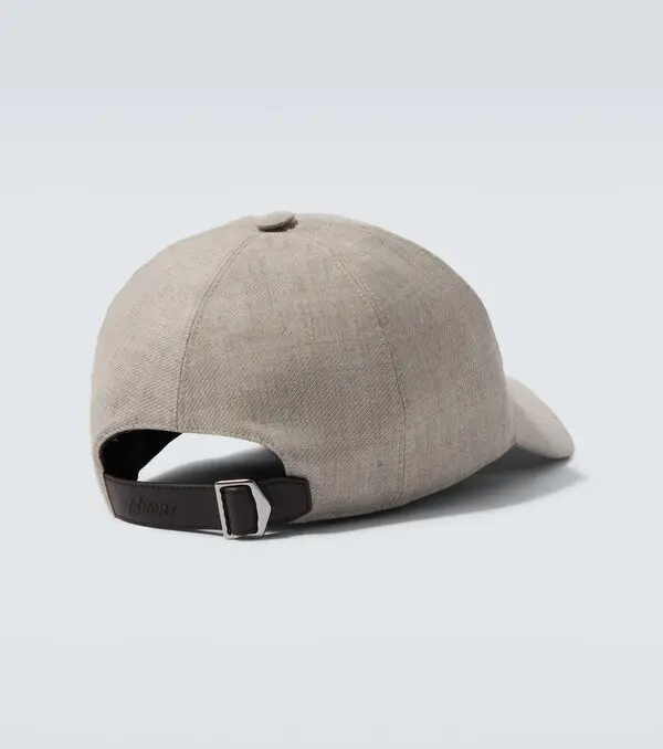 Brioni Logo Linen And Wool Baseball Cap