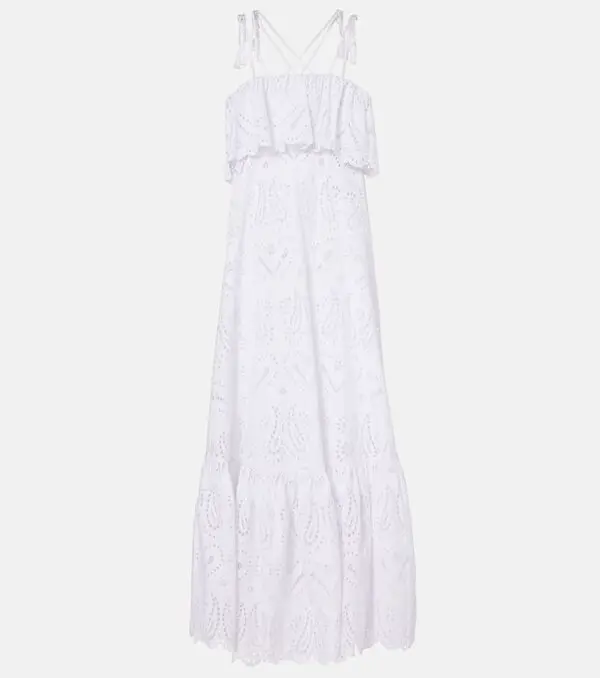 Etro Broderie Anglaise Cotton-blend Maxi Dress - White