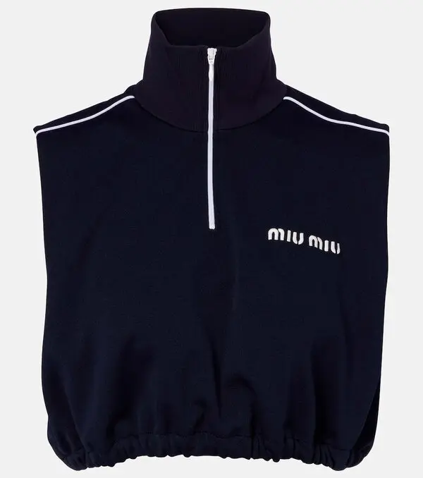 Miu Miu Logo Jersey Crop Top - Blue