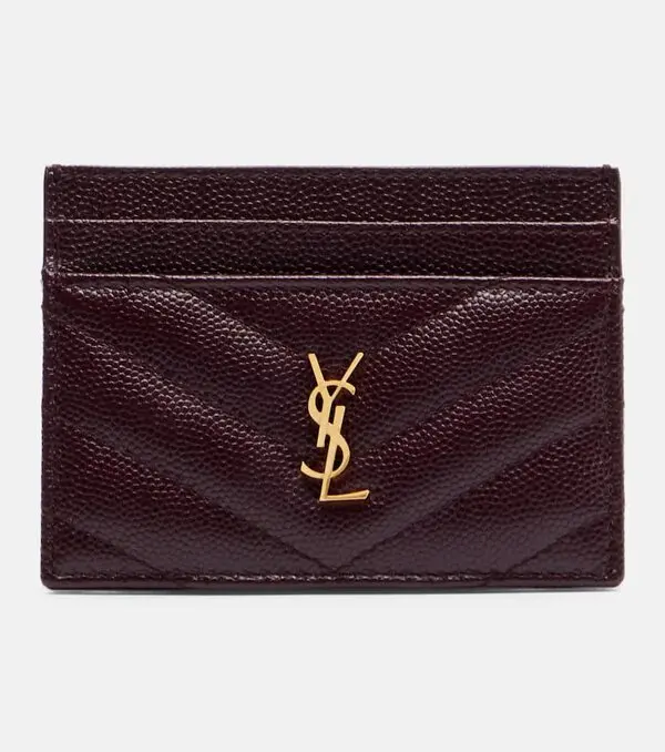 Saint Laurent Cassandre Leather Card Holder - Burgundy