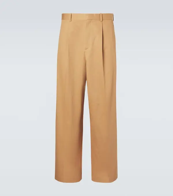 Loewe Pleated Cotton Gabardine Wide-leg Pants - Beige