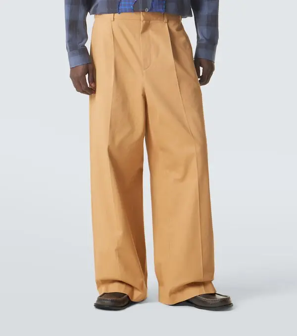 Loewe Pleated Cotton Gabardine Wide-leg Pants - Beige