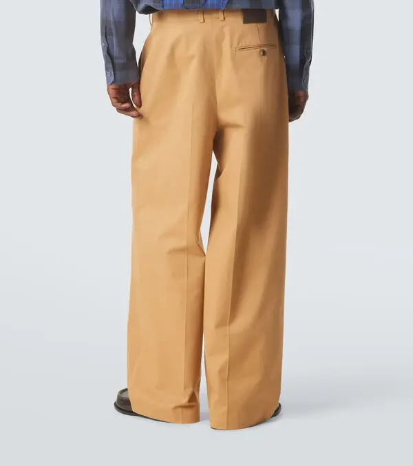 Loewe Pleated Cotton Gabardine Wide-leg Pants - Beige
