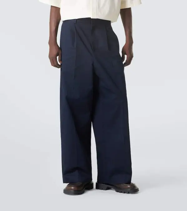 Loewe Pleated Cotton Gabardine Wide-leg Pants - Blue
