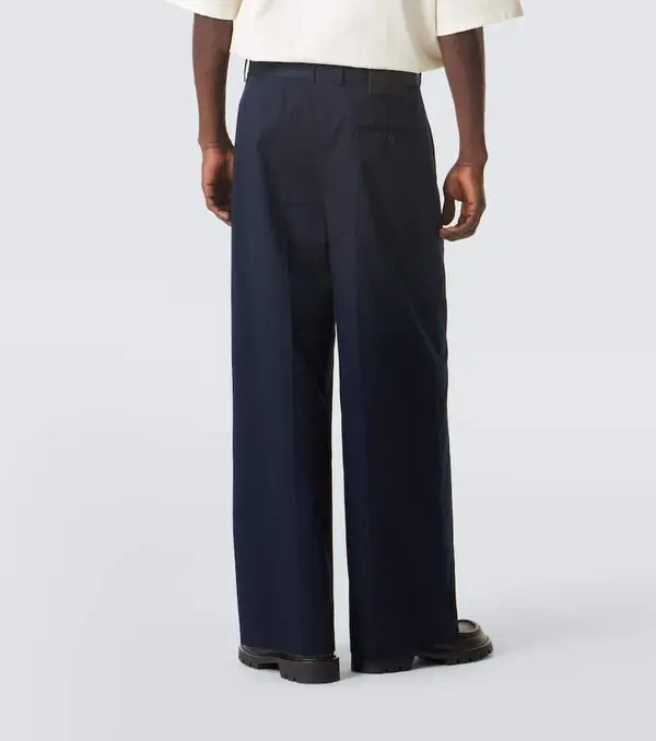 Loewe Pleated Cotton Gabardine Wide-leg Pants - Blue