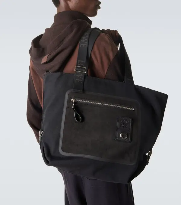 Loewe Flex Medium Canvas And Suede Tote Bag - Black