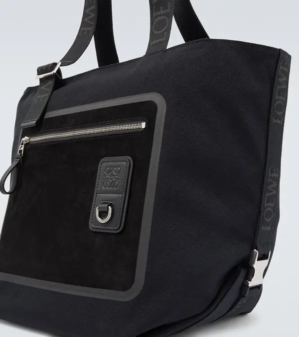 Loewe Flex Medium Canvas And Suede Tote Bag - Black