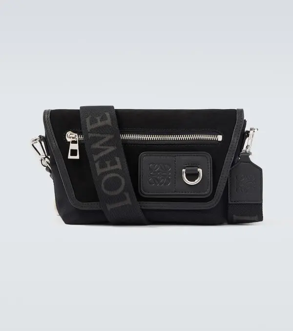 Loewe Flex Mini Canvas And Suede Messenger Bag - Black