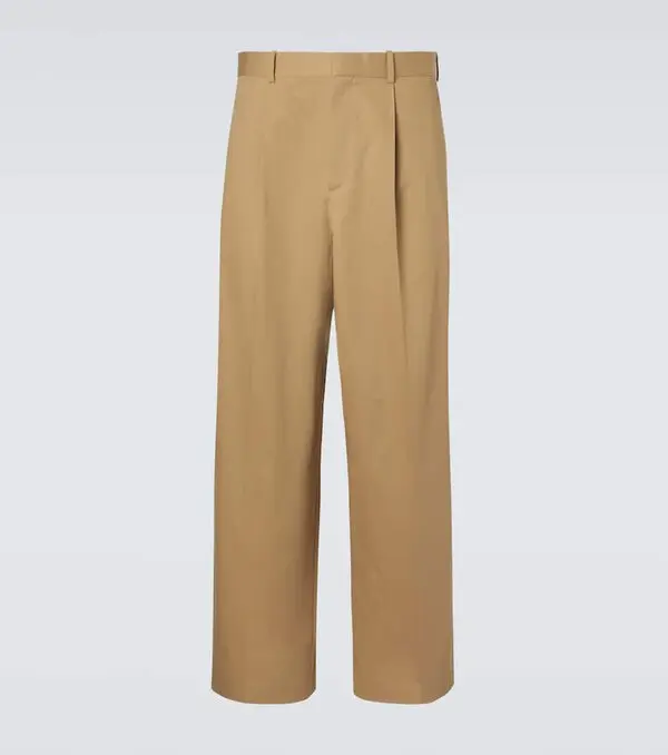 Loewe Pleated Cotton Gabardine Wide-leg Pants - Beige