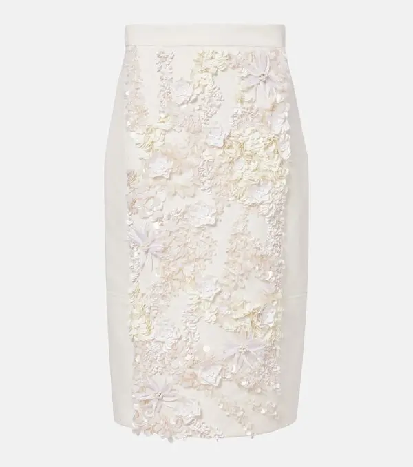 Plan C Cotton Drill Embellished Midi Skirt