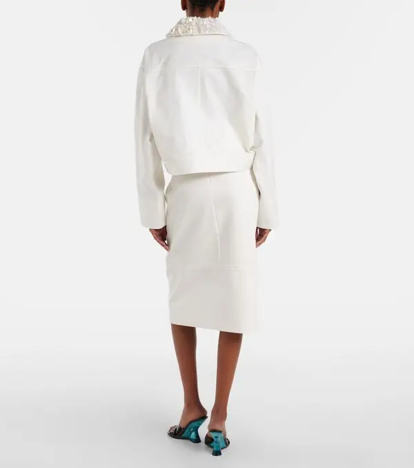 Plan C Cotton Drill Embellished Midi Skirt