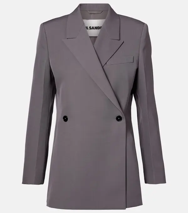 JIL SANDER Double-breasted Wool Gabardine Blazer - Grey