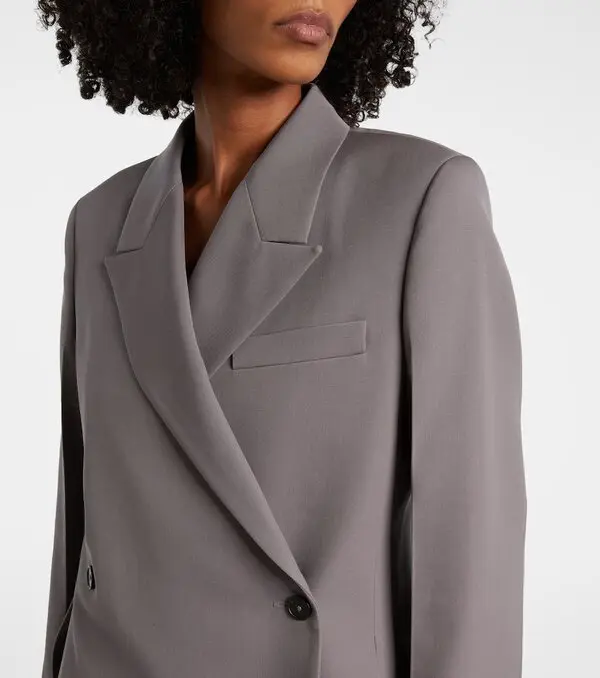 JIL SANDER Double-breasted Wool Gabardine Blazer - Grey