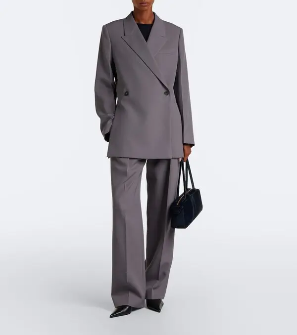 JIL SANDER Double-breasted Wool Gabardine Blazer - Grey