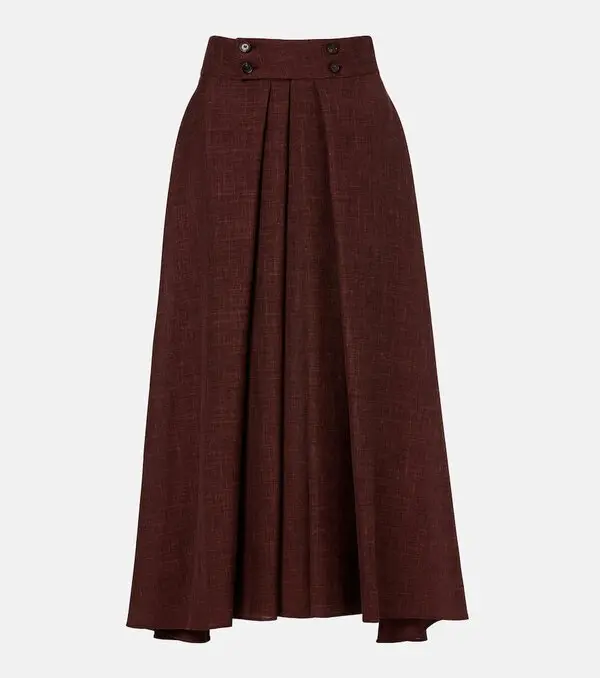 Loro Piana Petra Pleated Midi Skirt - Brown