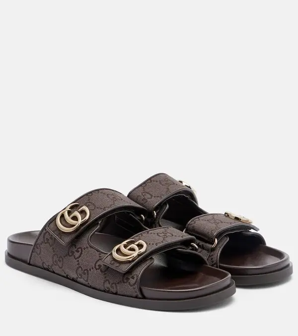 Gucci Double G Gg Canvas Sandals - Brown
