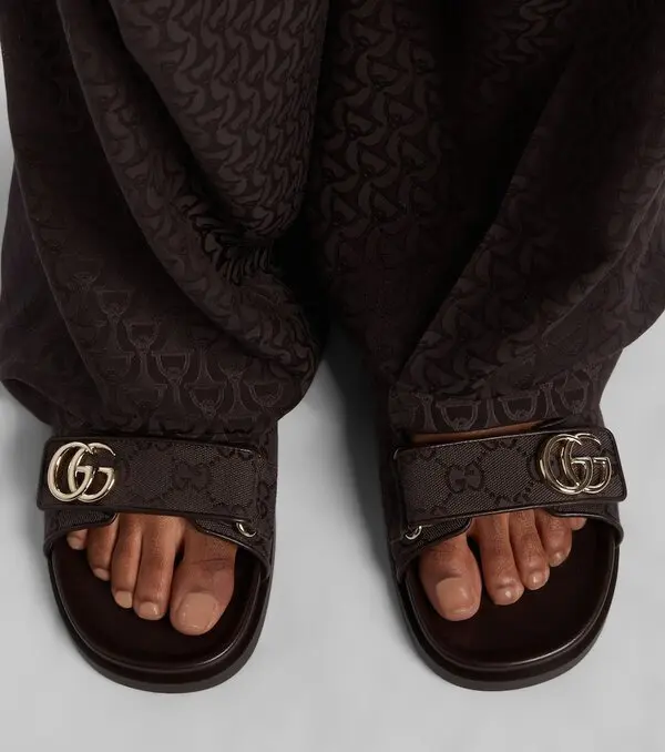 Gucci Double G Gg Canvas Sandals - Brown