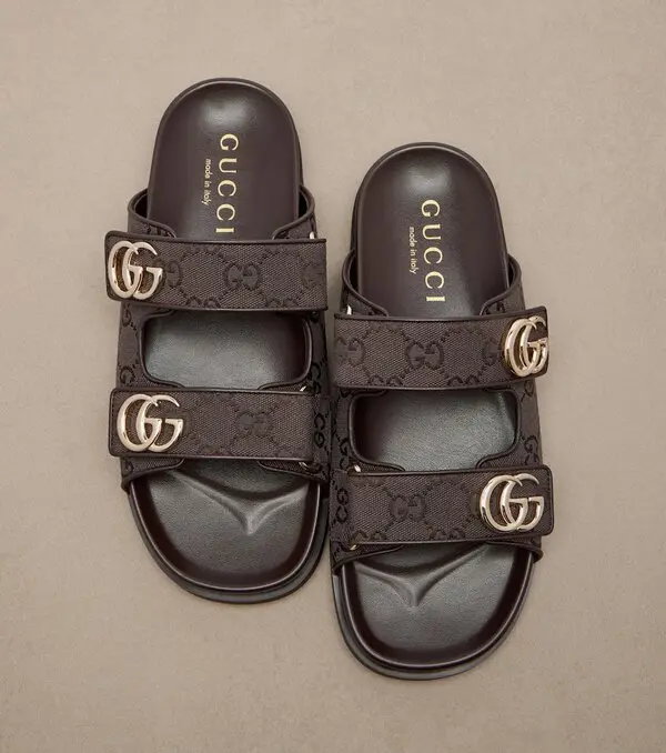 Gucci Double G Gg Canvas Sandals - Brown