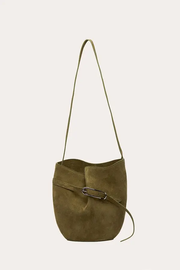 LIFFNER Belted Bucket Bag Sage Suede