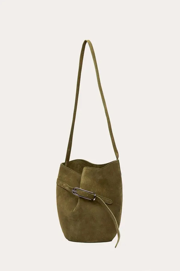 LIFFNER Belted Bucket Bag Sage Suede