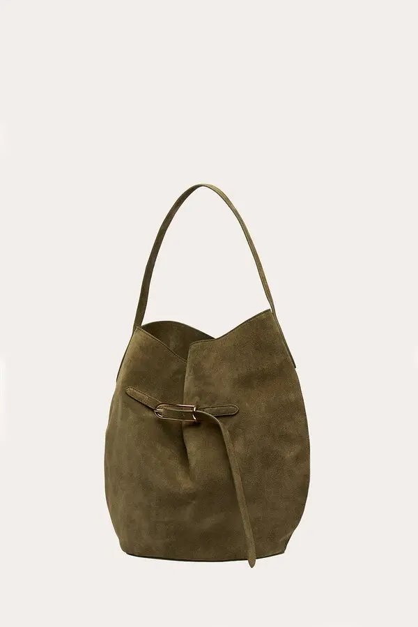 LIFFNER Belted Bucket Bag Large Sage Suede