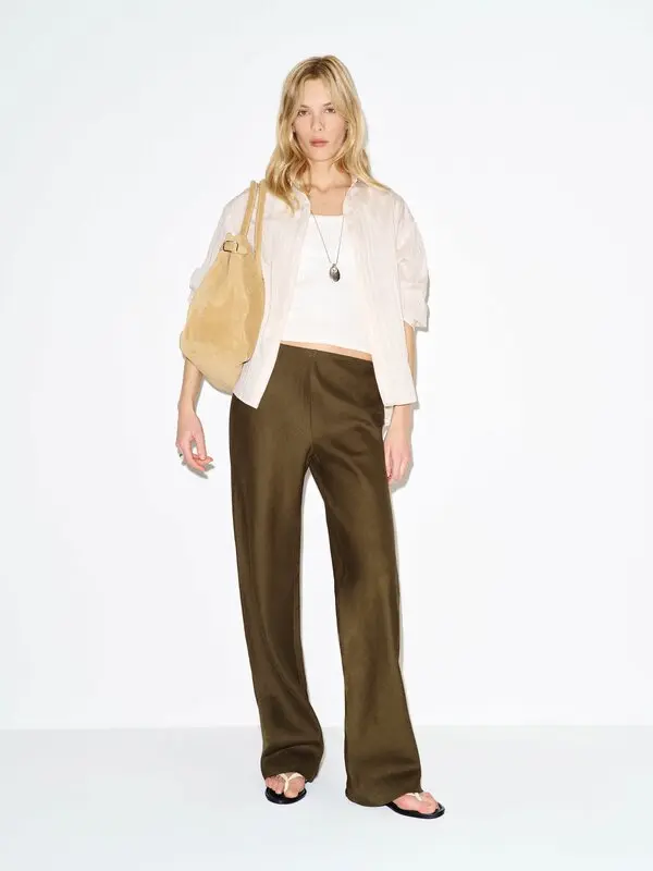 REFORMATION Gale Linen Mid Rise Pant - Green