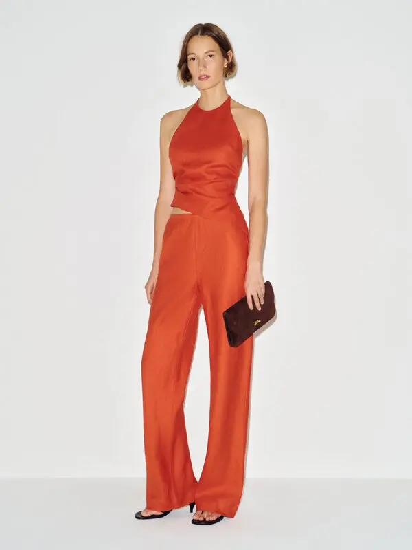 REFORMATION Gale Linen Mid Rise Pant - Red