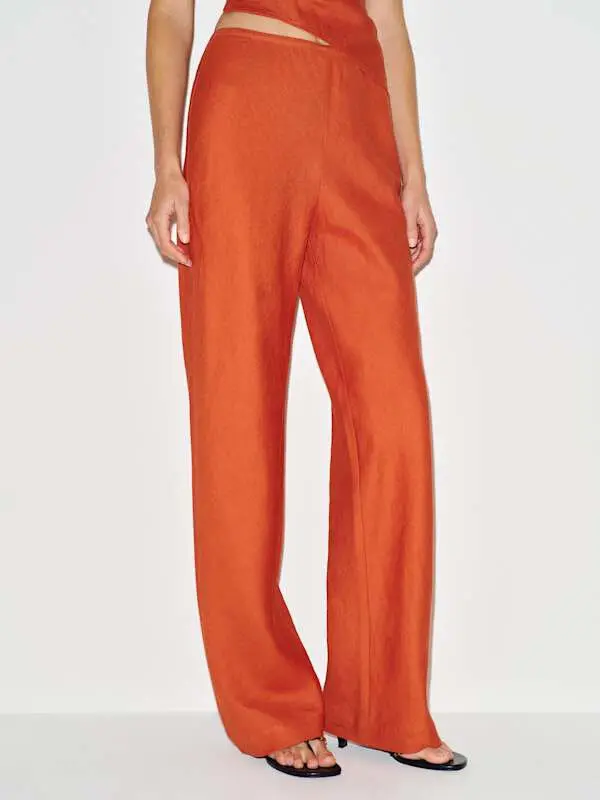 REFORMATION Gale Linen Mid Rise Pant - Red