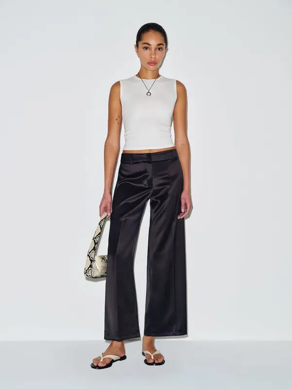 REFORMATION Gisele Satin Cropped Pant - Black
