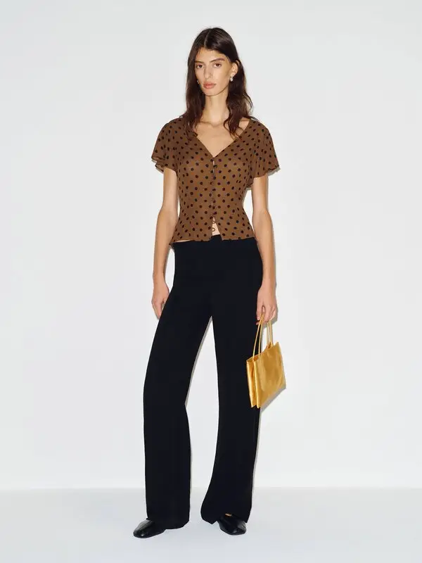 REFORMATION Ramona Top With V-neckline And Flutter Sleeves - Brown