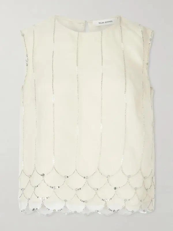 WALES BONNER Embellished Silk-organza Top - Ivory
