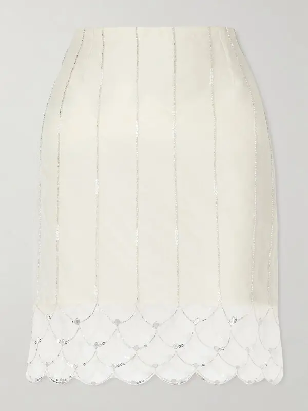 WALES BONNER Triumph Embellished Silk-organza Skirt - Neutrals