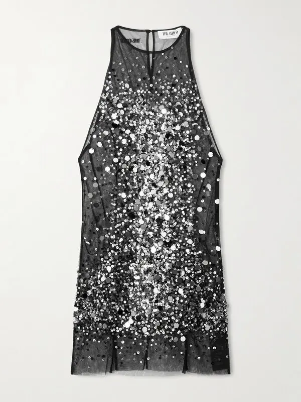 Attico Sequined Mesh Mini Dress - Silver