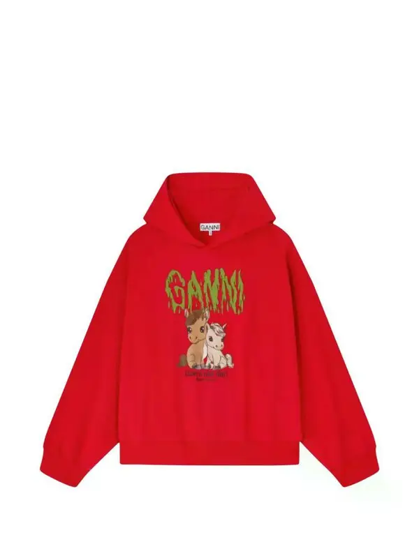GANNI Isoli Cropped Hoodie With Horse Print
