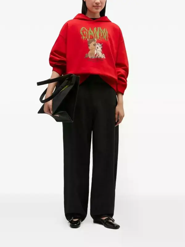 GANNI Isoli Cropped Hoodie With Horse Print