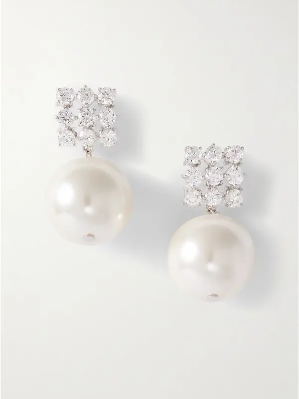 Completedworks Rhodium-plated, Cubic Zirconia And Pearl Earrings - Silver